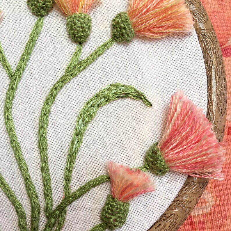 Spring Flowers Embroidery Pink and Orange Embroidered - Etsy