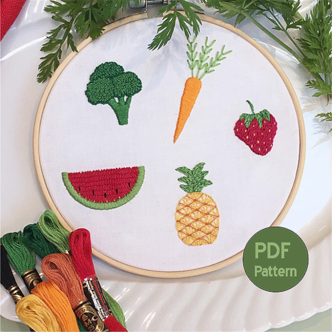 PDF Hand Embroidery Pattern Fruits and Vegetables, Digital Download ...