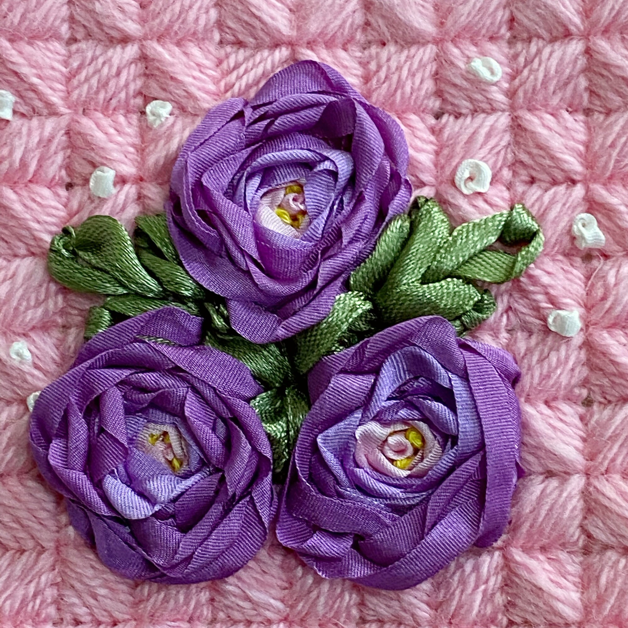 Lavender Sachet Bag, Ribbon Embroidery, Purple Roses Sachet Ornament, Floral Embroidery Cross ...