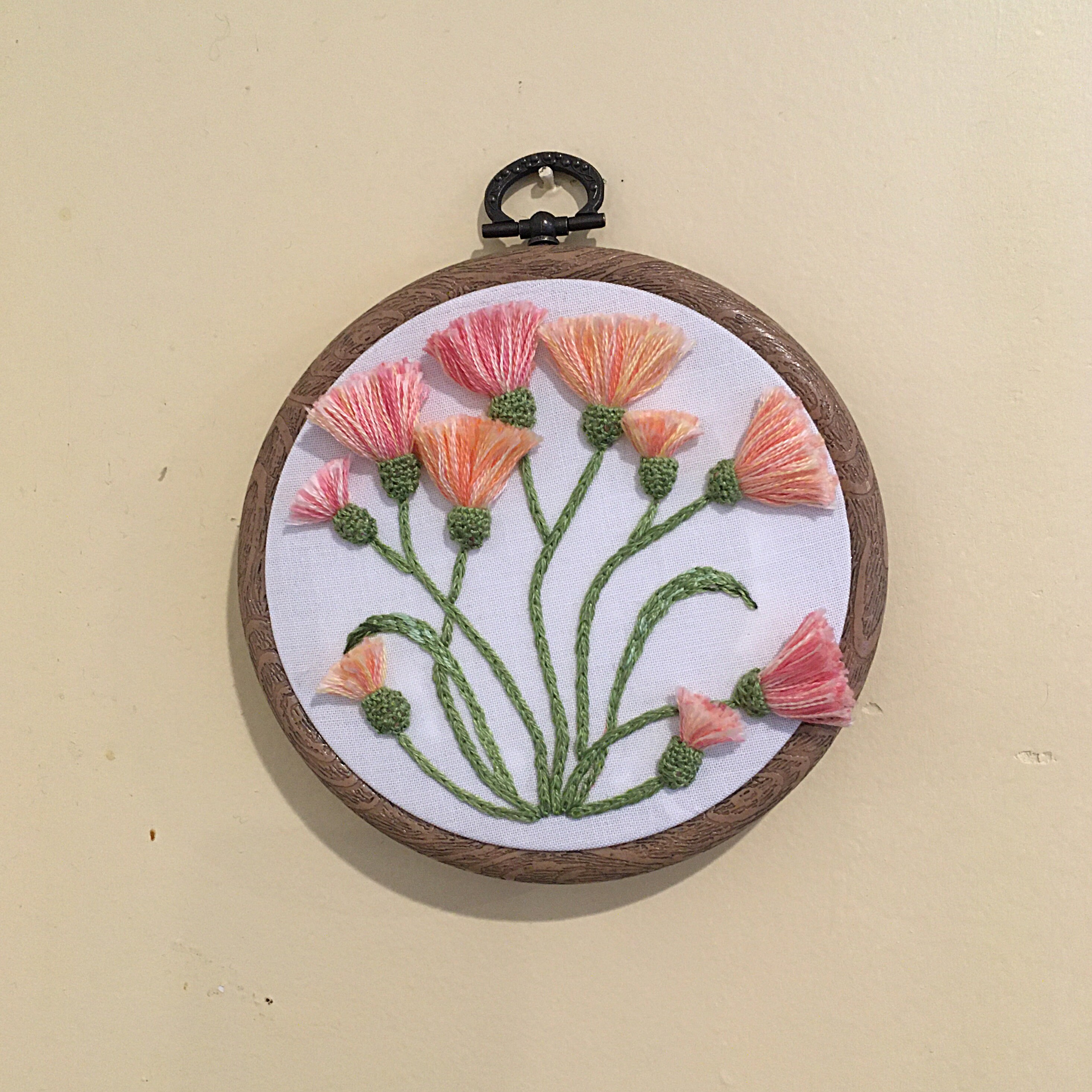 Spring Flowers Embroidery Pink and Orange Embroidered | Etsy