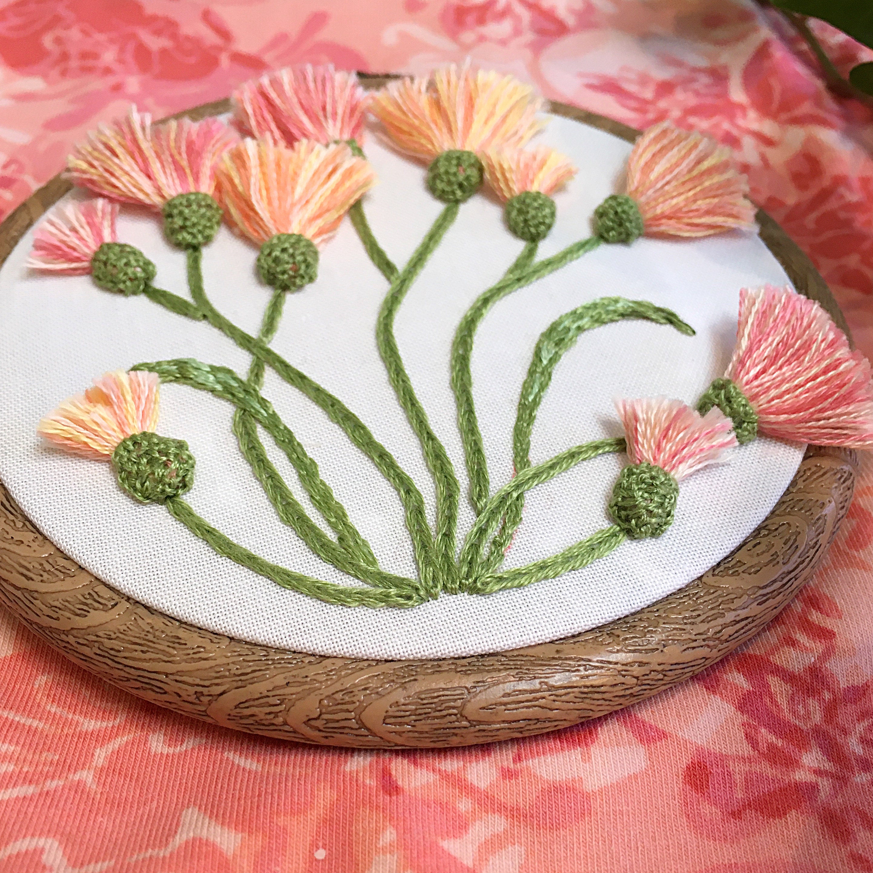 Spring Flowers Embroidery Pink and Orange Embroidered | Etsy