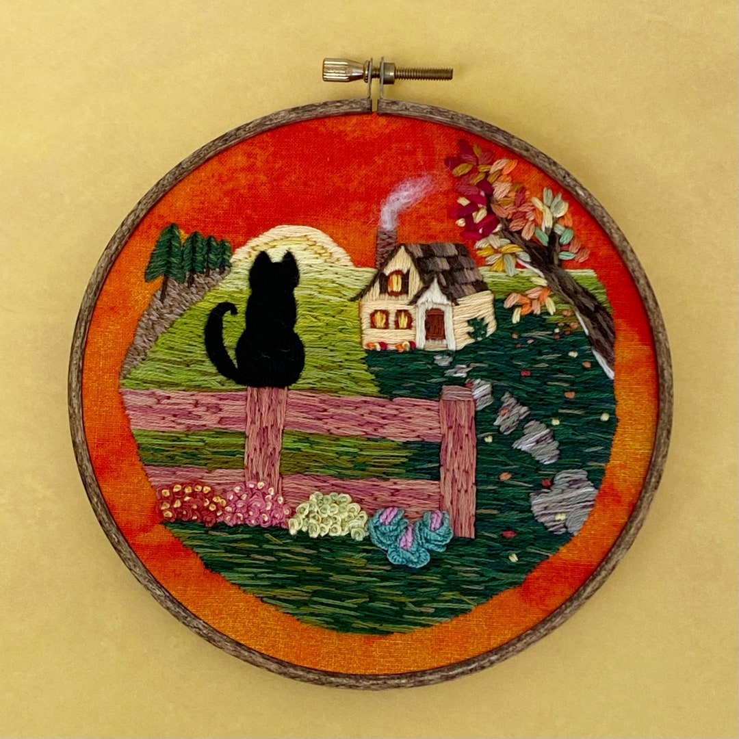 Cat Lovers Embroidery Decor, Fall Autumn Decor, Holiday Gift - Etsy