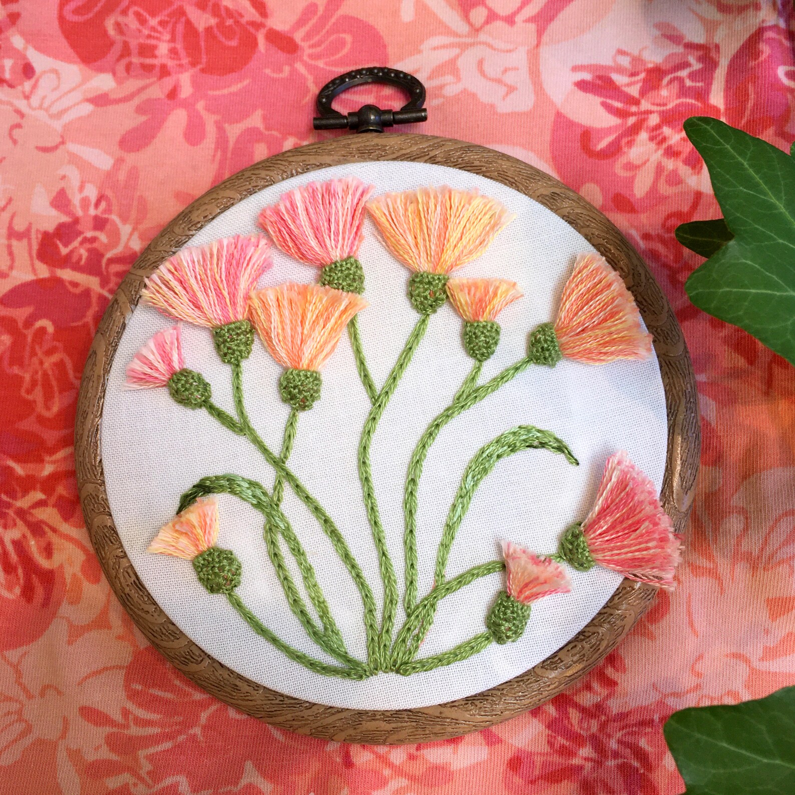 Spring Flowers Embroidery Pink and Orange Embroidered | Etsy