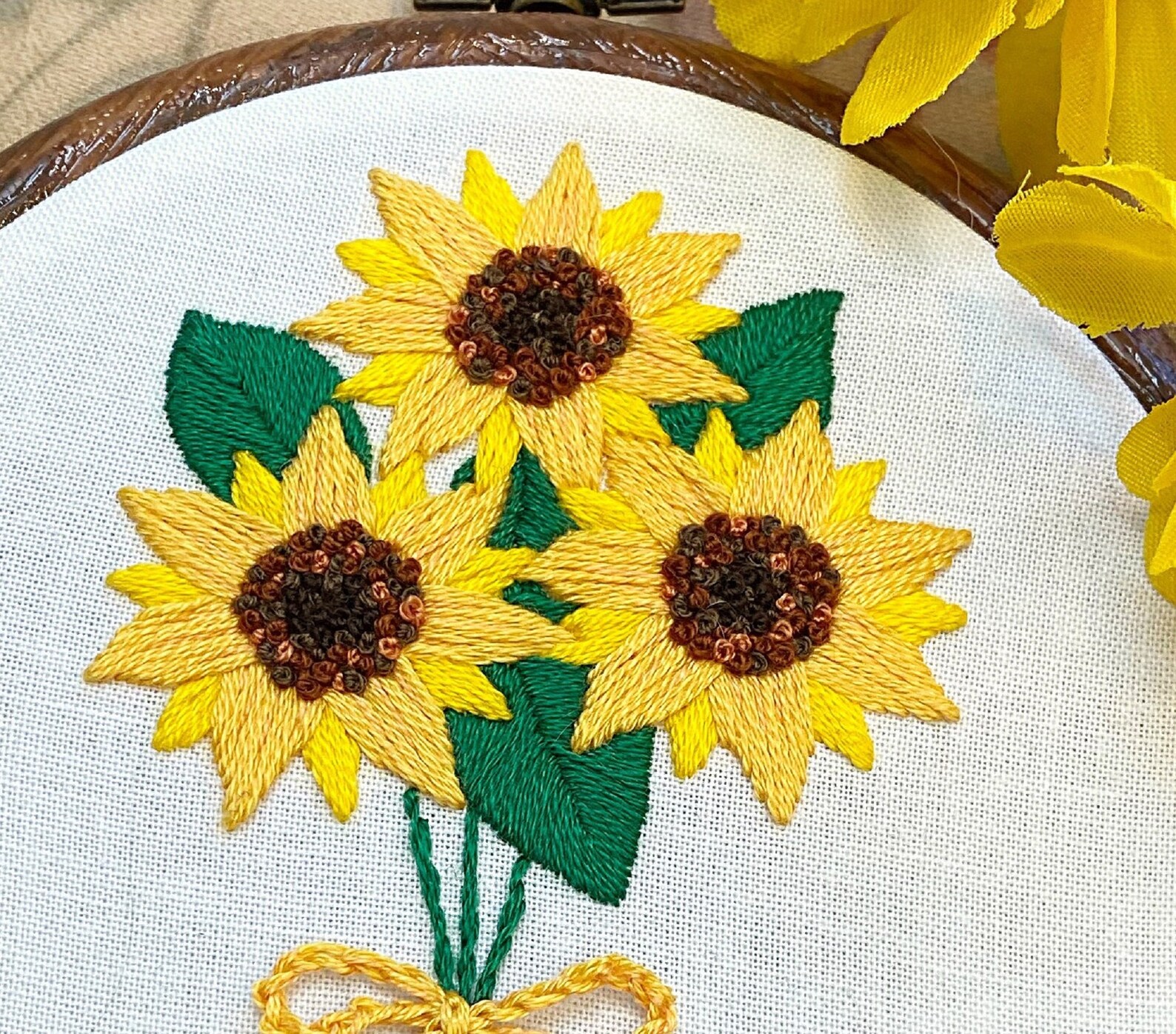 Hand Embroidery Sunflowers, Gift for Mom, Embroidered Sunflowers ...