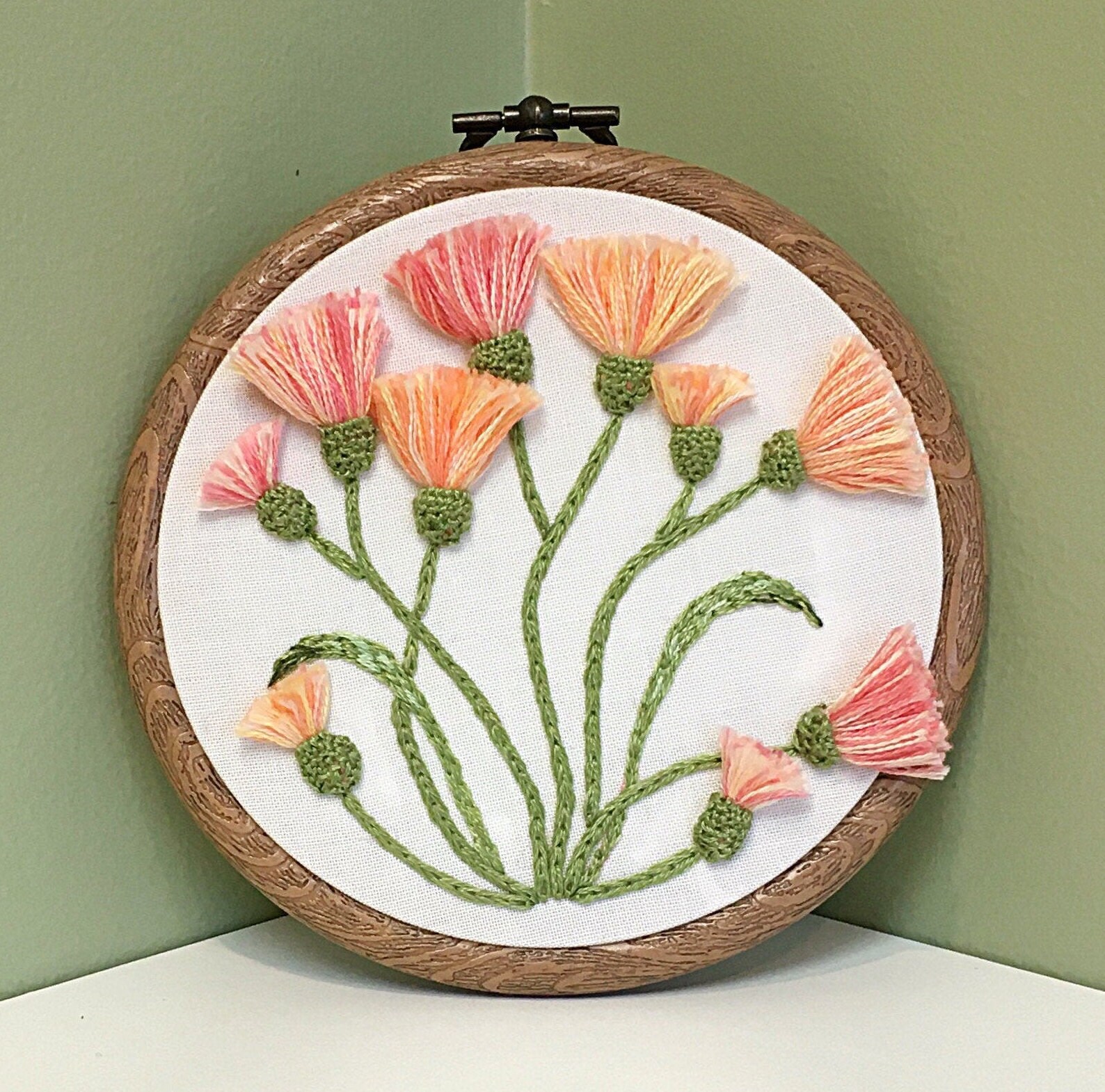 Spring Flowers Embroidery Pink and Orange Embroidered | Etsy