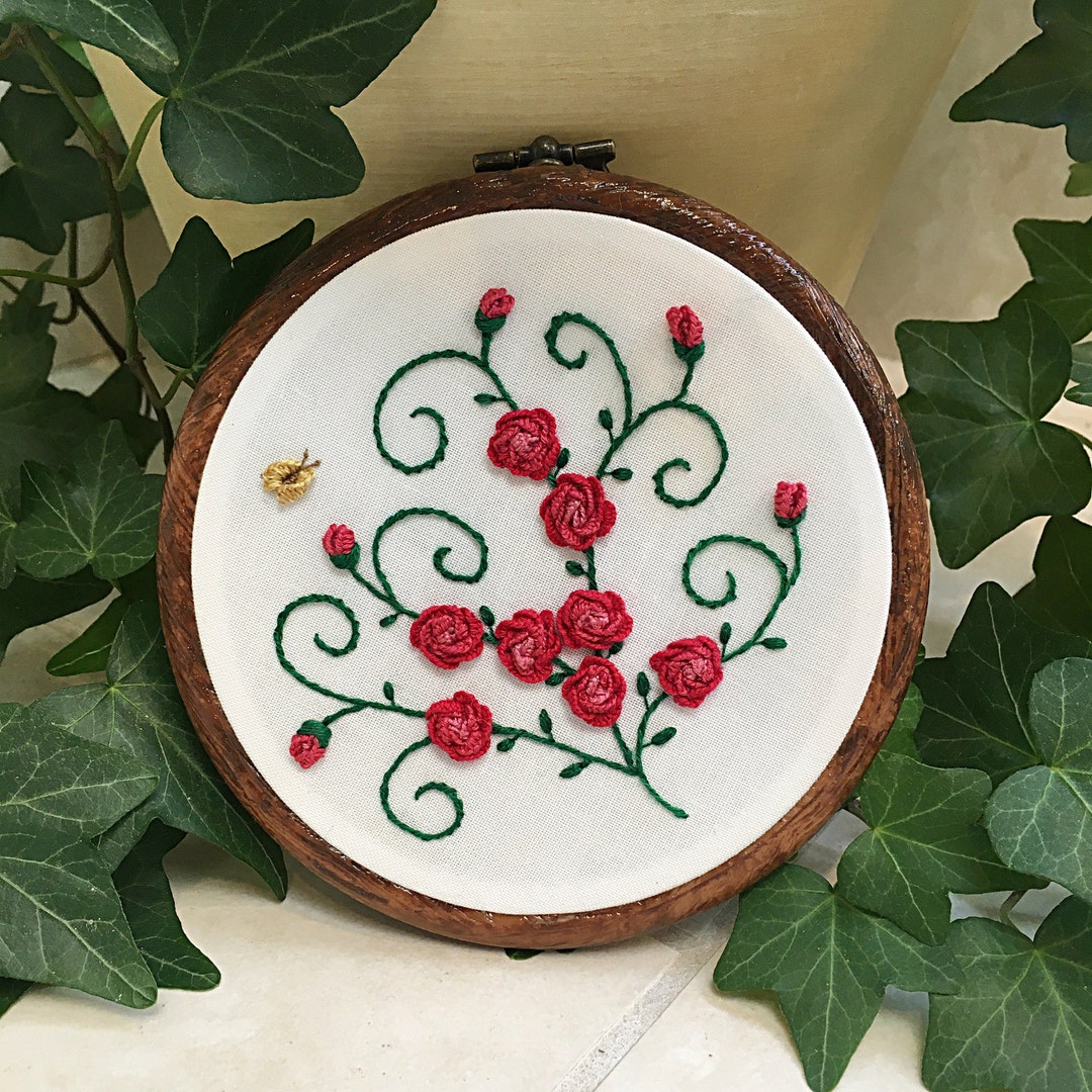Red Roses Hand Embroidery Hoop Art, Floral Wall Decor 4” Hoop - Etsy