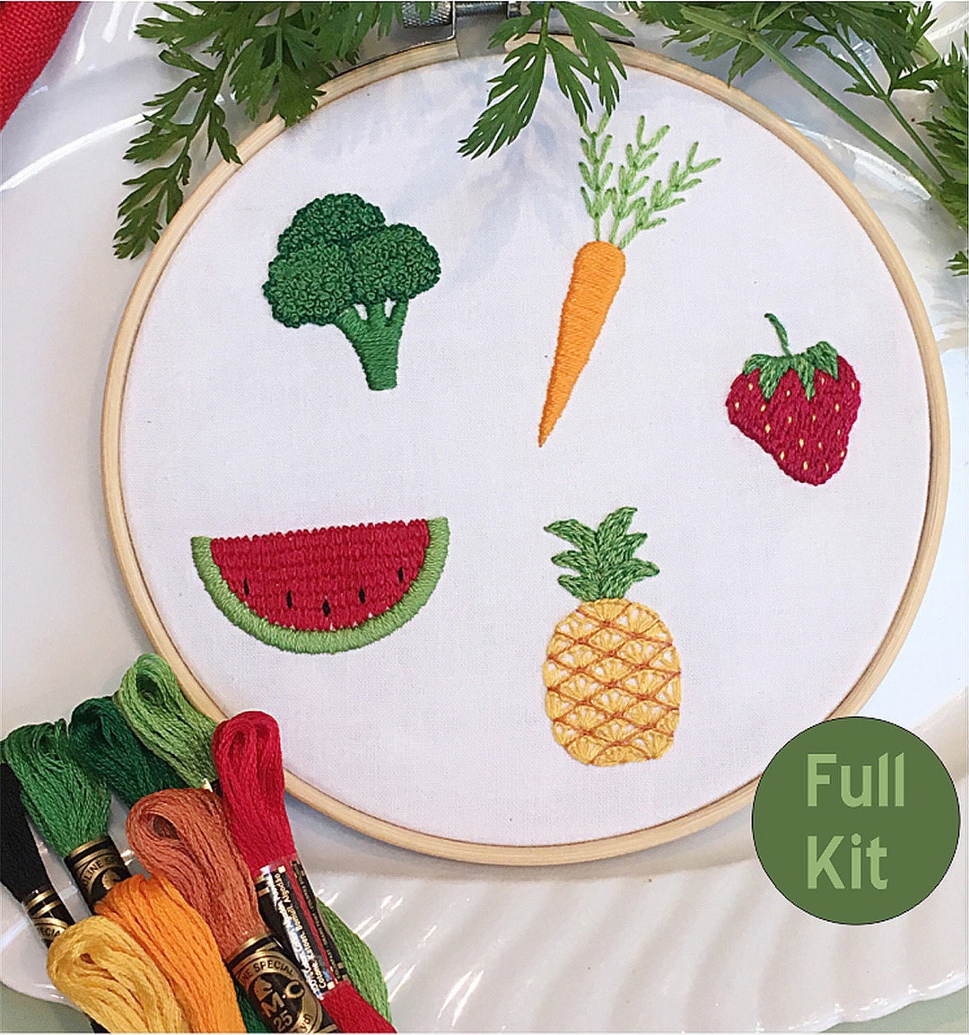 Fruits & Vegetables Hand Embroidery Kit, Intermediate Pattern - Etsy