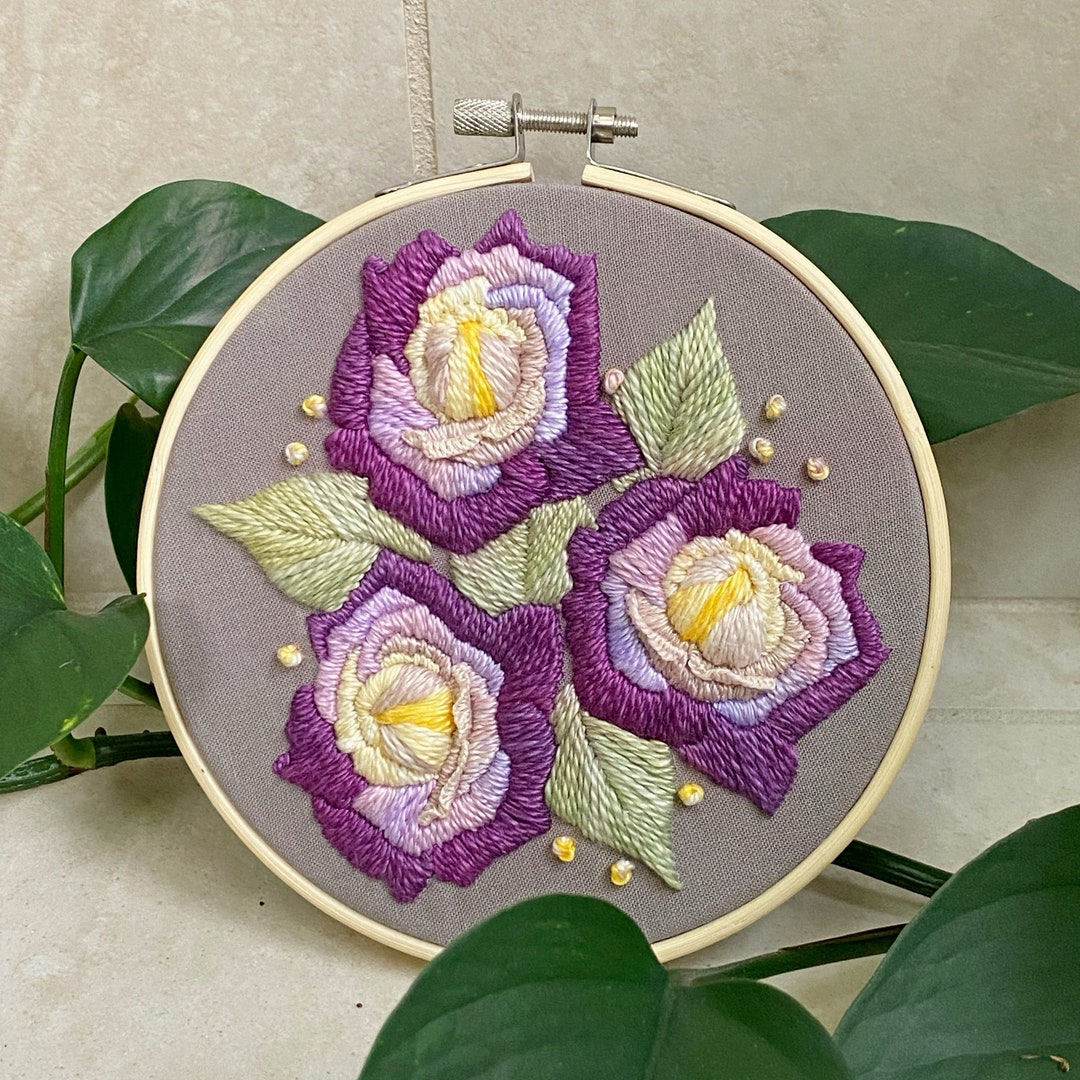 Purple Roses Hand Embroidery, Hoop Embroidery Flowers - Etsy