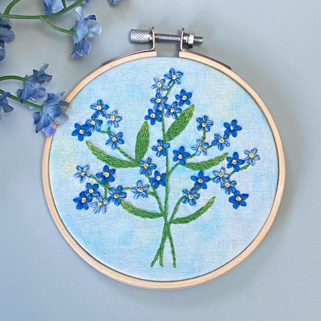 Forget Me Nots Hand Embroidery Hoop, Floral Embroidery, Embroidery Wall ...