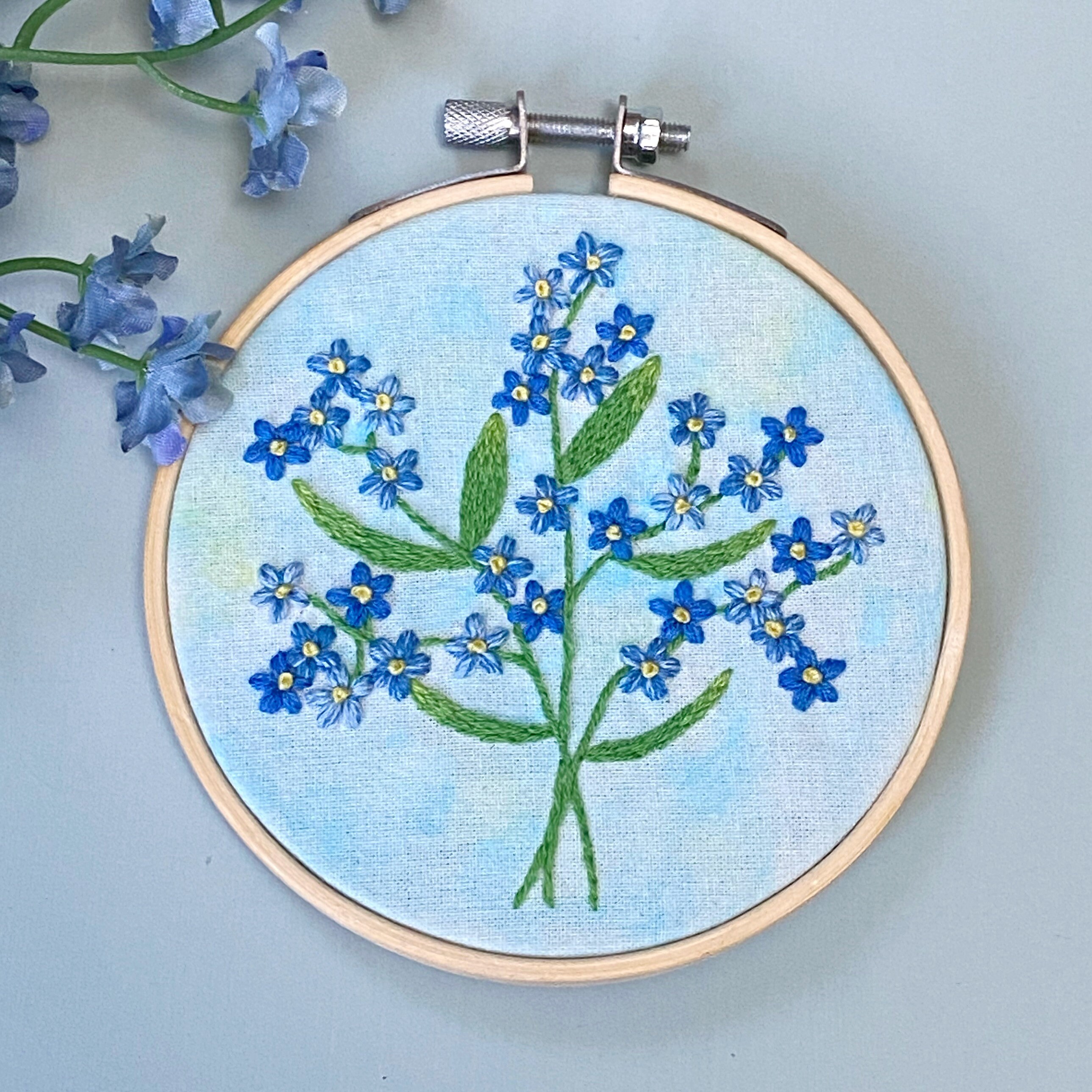 Forget Me Nots Hand Embroidery Hoop, Floral Embroidery, Embroidery Wall ...