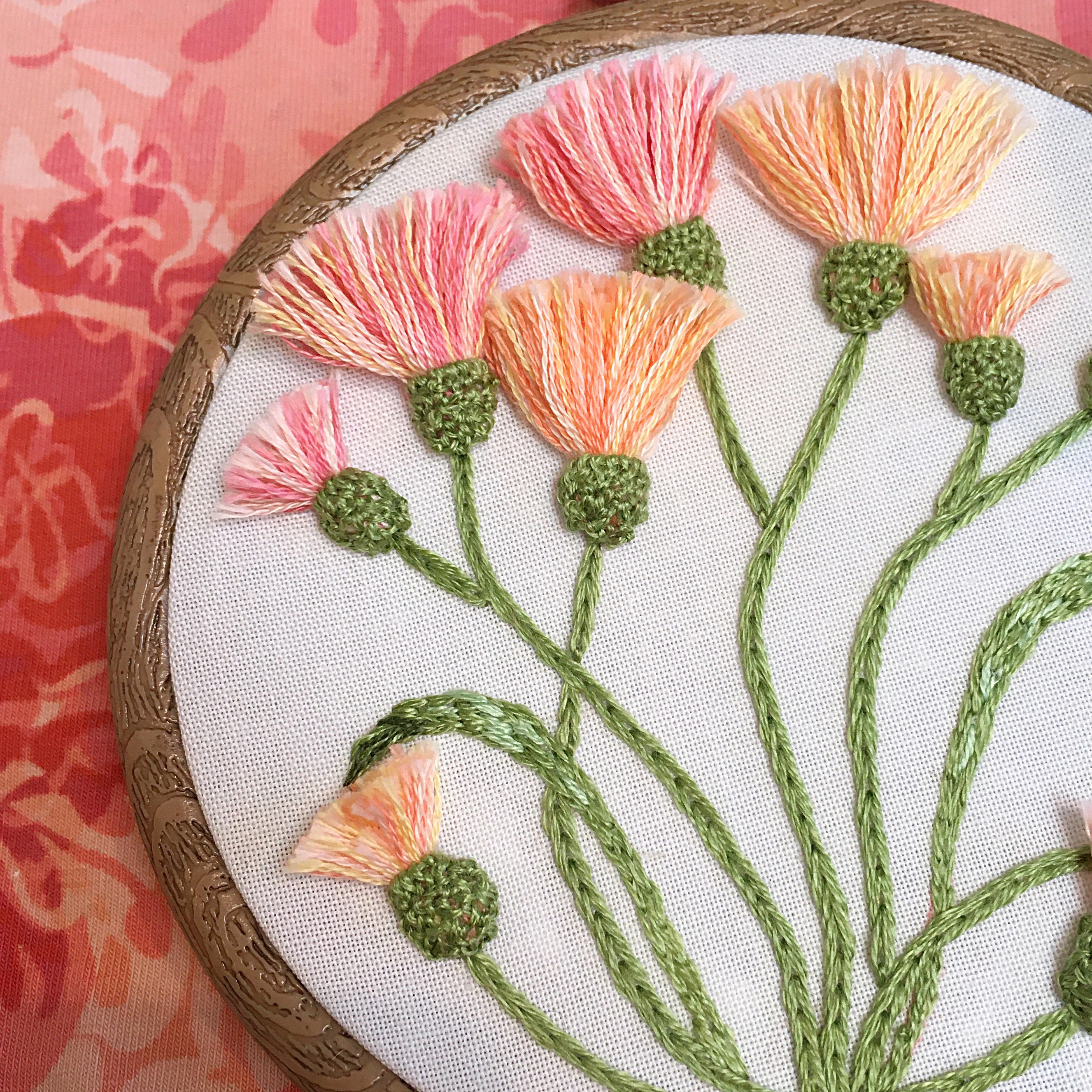 Spring Flowers Embroidery Pink and Orange Embroidered | Etsy