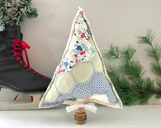 Vintage Antique Quilt Christmas Tree on Vintage Textile Spool, Winter ...