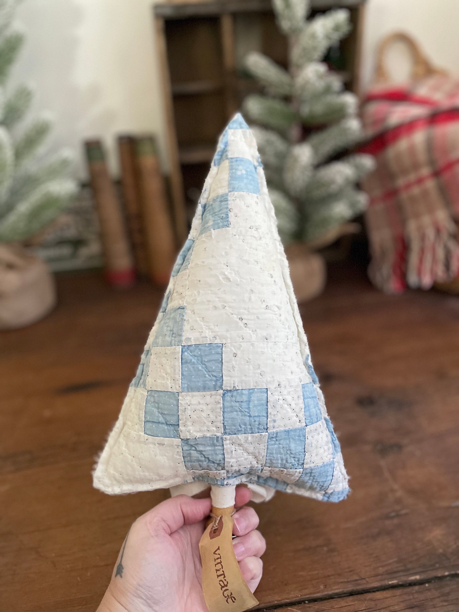 15" Vintage Antique Quilt Christmas Tree on Vintage Textile Spool ...