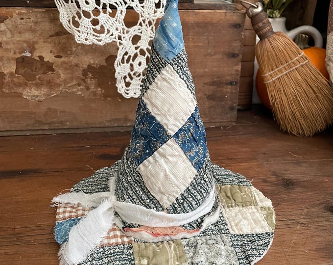 9" Vintage Antique Tattered Witch Hat Decor, Pumpkin Topper ...