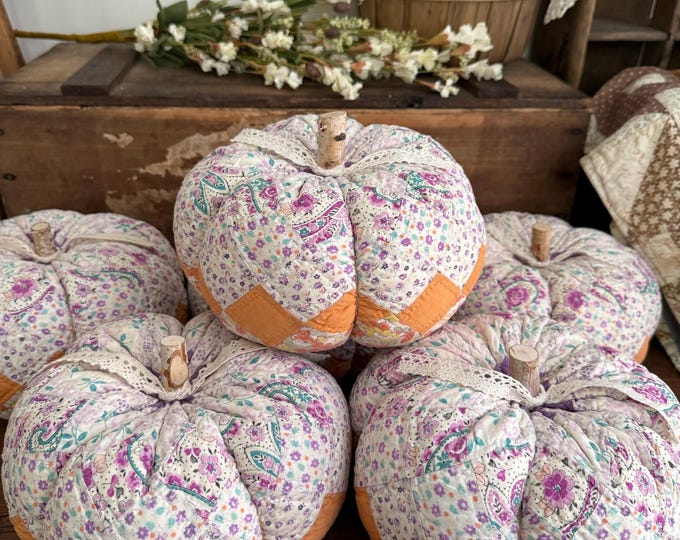 Vintage Antique Tattered Quilt Pumpkin, Cottagecore, Repurposed Quilt ...