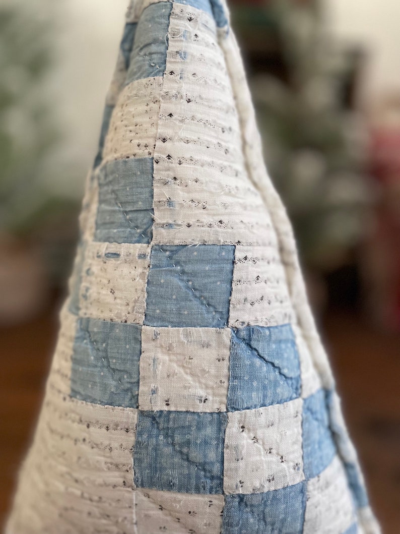 15" Vintage Antique Quilt Christmas Tree on Vintage Textile Spool ...