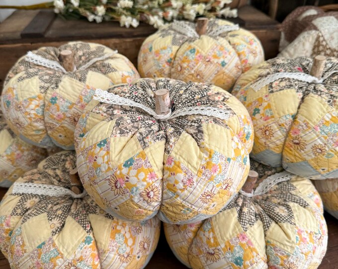 Vintage Antique Tattered Quilt Pumpkin, Cottagecore, Repurposed Quilt ...