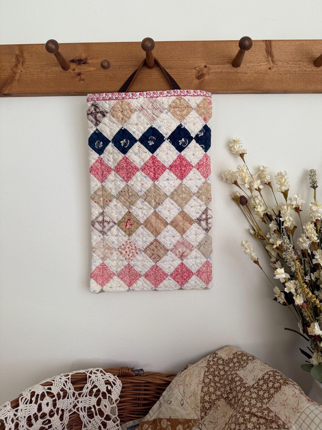 Vintage Quilt Hanging Fabric Organizer / Plant Hanger/ Home Decor ...
