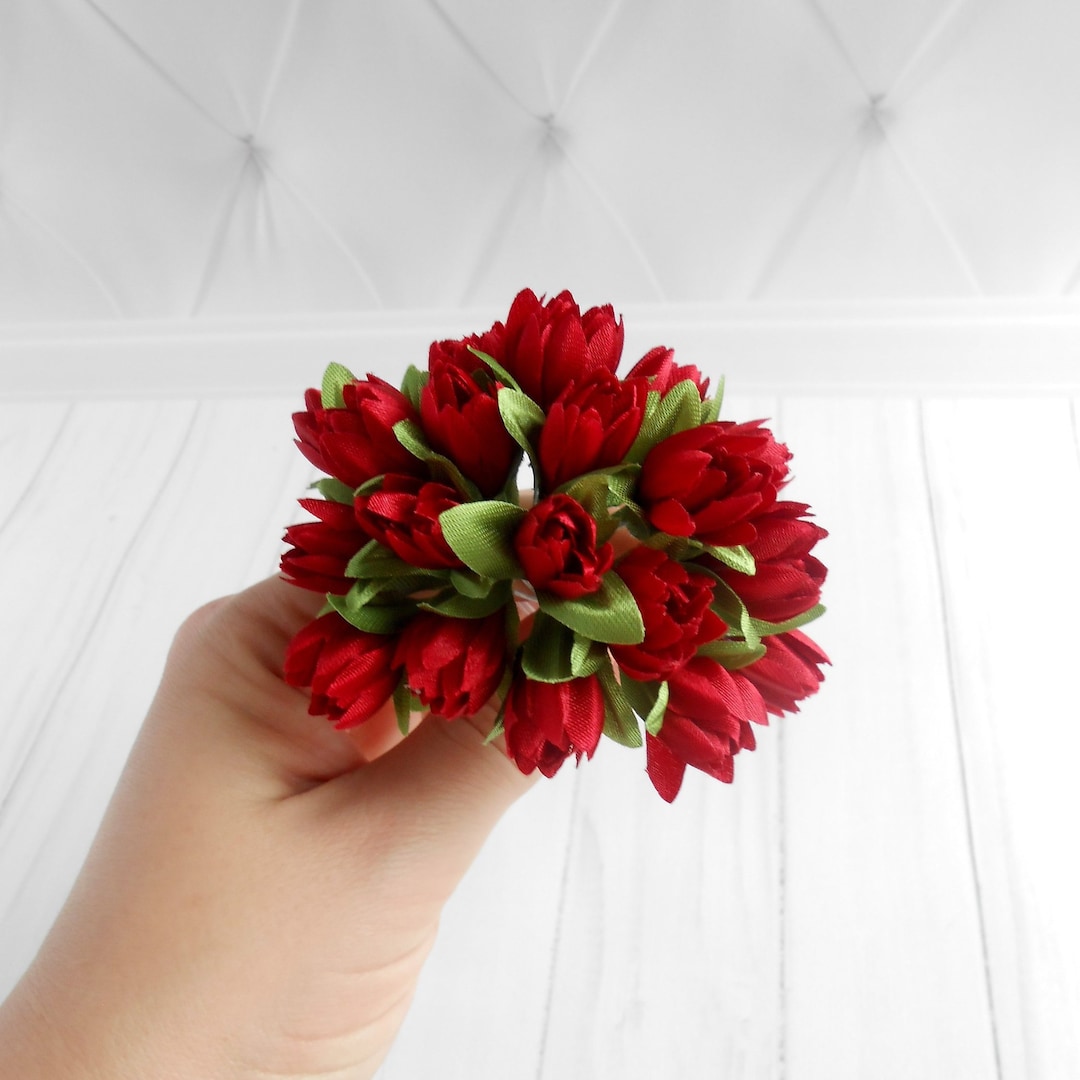 Dark Red Small Faux Flowers for DIY Headbands Fake Flowers Floral Crown ...