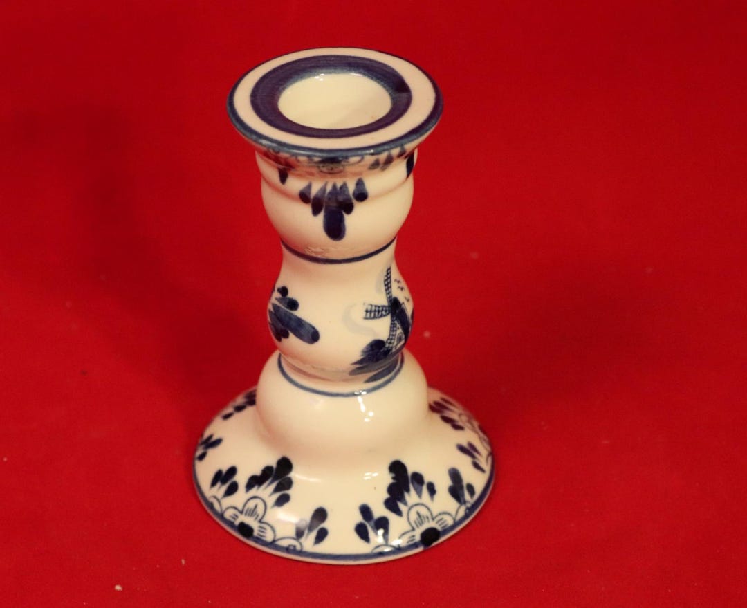 Beautiful Delft Blue Candlestick - Hand-painted Floral Motifs ...