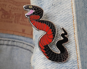 Snake Enamel Pin Magical W. Moon Phases & Flowers Black Gold Serpent ...