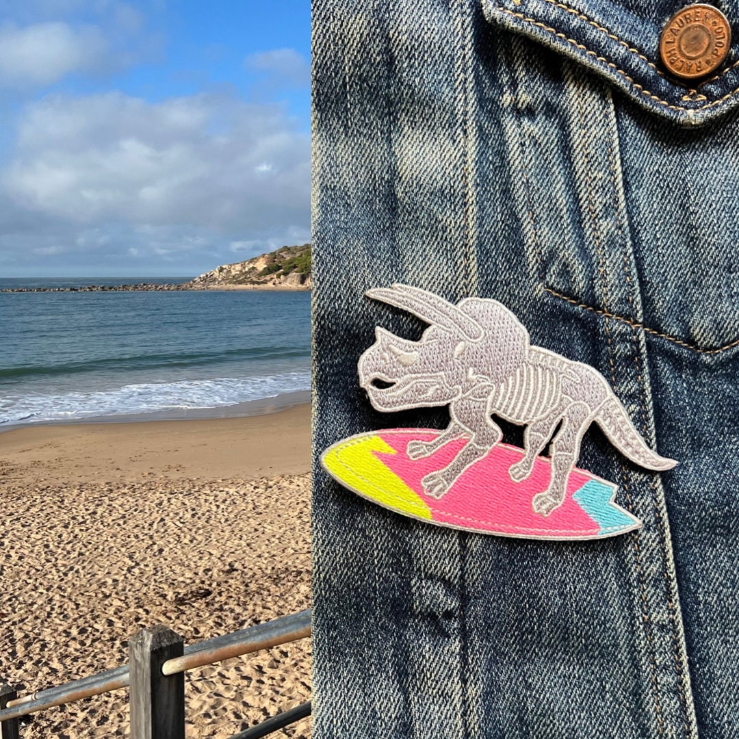 Surf’s up Triceratops Patch - Etsy