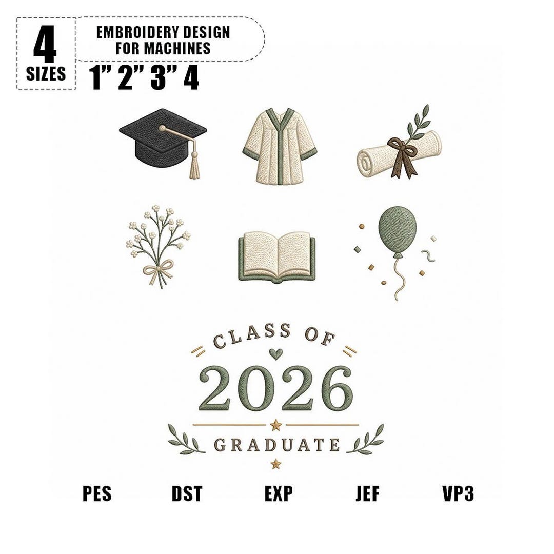 Class of 2026 Embroidery Design Bundle, Graduation Cap Diploma Graduate ...