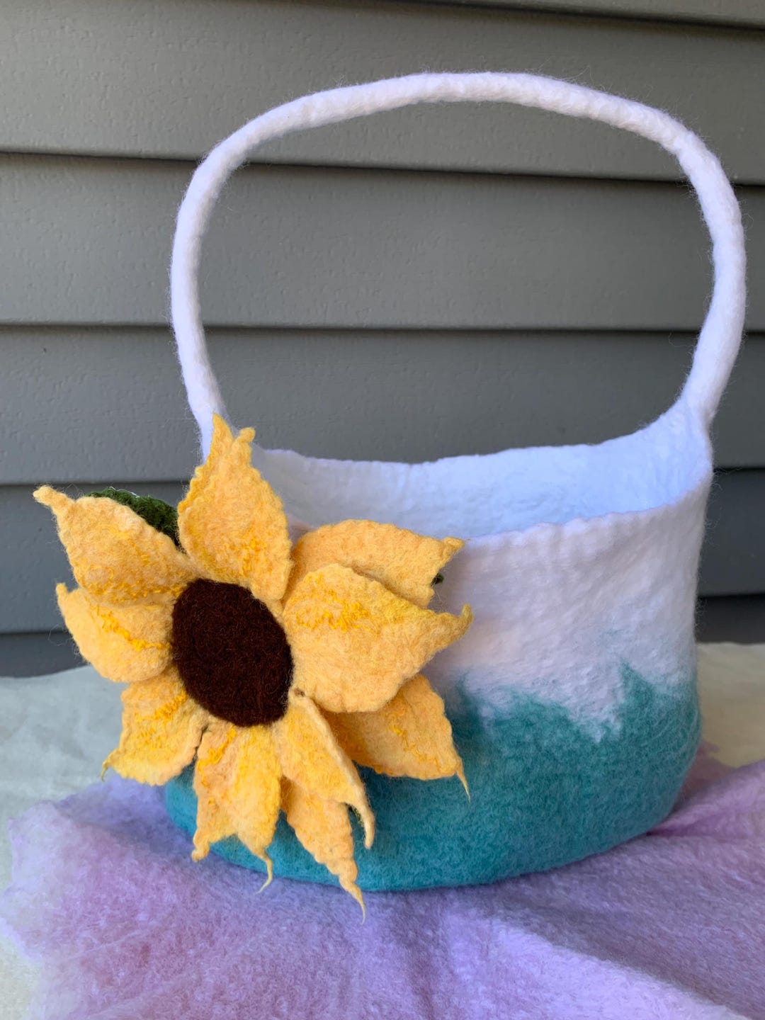 Felted Wool Basket With Sunflower Pin - Etsy
