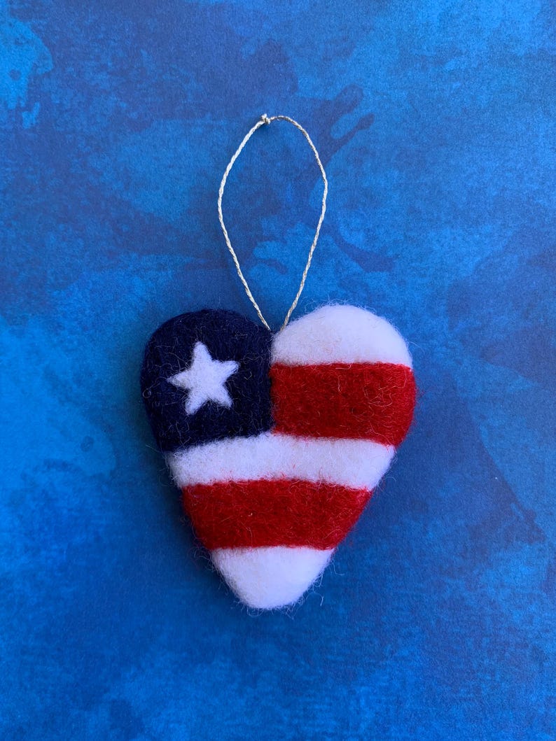 Patriotic Needle Felted 4th of July Heart Ornament - Etsy