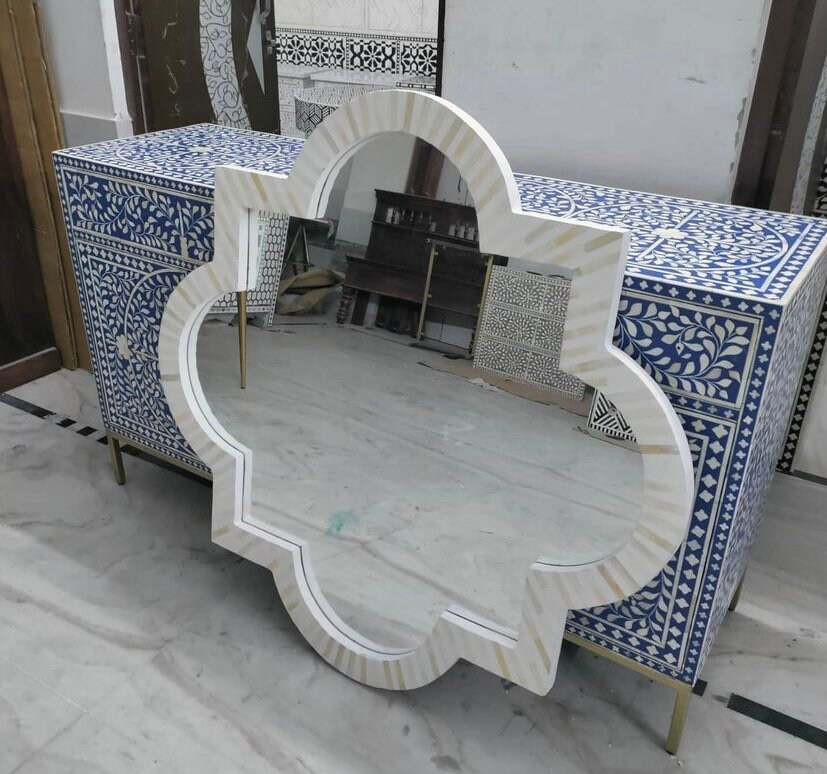 Bone Inlay Mirrors, White Frame, Wooden Wall Décor, Antique Handmade ...