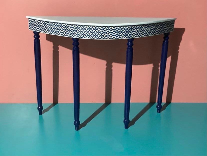 Demilune Bone Inlay Console , Wooden Entryway Desk , Blue Color ...