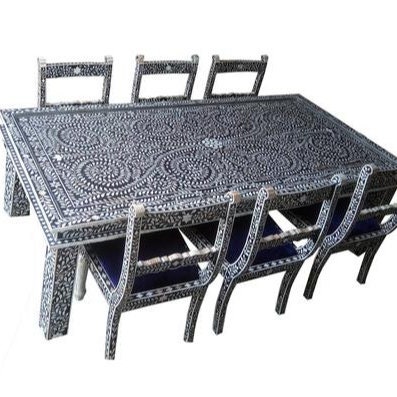 Dinning Set/ Bone Inlay Table With Chair/ Wooden Handmade Furniture ...