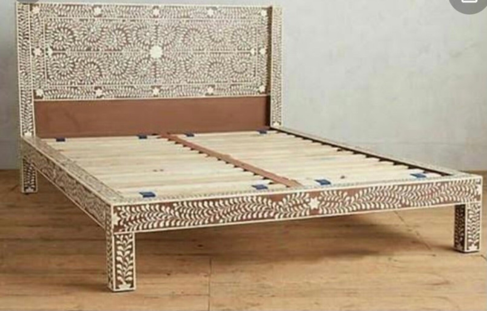 Bone Inlay Bed Floral Pattern Vintage Look King and Queen - Etsy