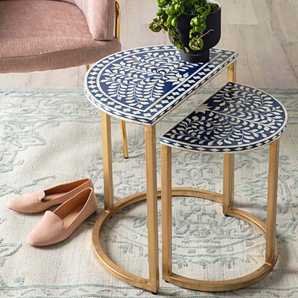 Nesting Coffee Table, Set of Two Table, Bone Inlay Coffee & Tea ...