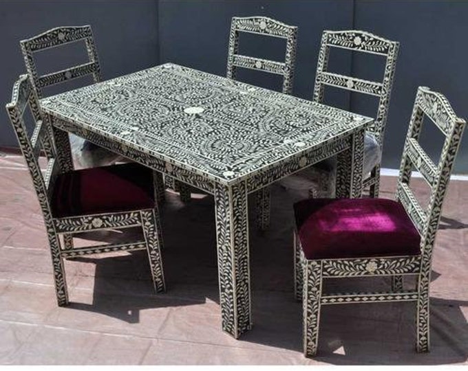 Dinning Set/ Bone Inlay Table With Chair/ Wooden Handmade Furniture ...