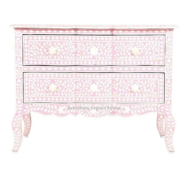 Luxury Tables, Bone Inlay Chest of Drawer, Pink Color Cabinet, Wooden ...