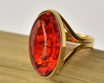 Red Baltic Amber Ring - Etsy