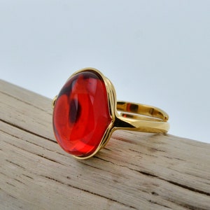 Red Amber Ring, Natural Baltic Amber, Red Stone Ring, Red Gemstone Ring ...