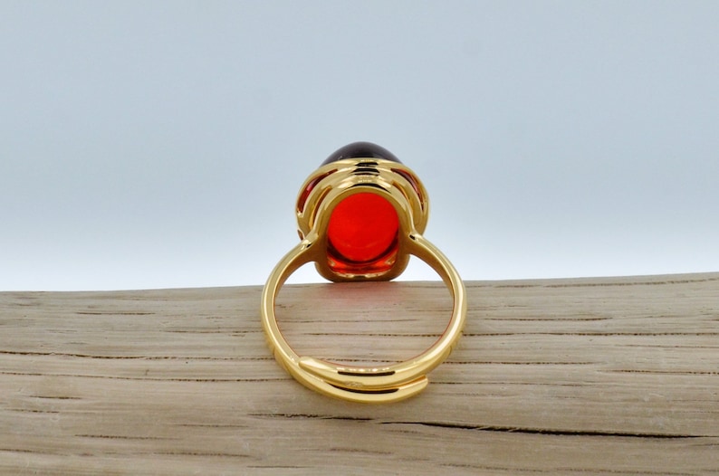 Red Amber Ring, Natural Baltic Amber, Red Stone Ring, Red Gemstone Ring ...