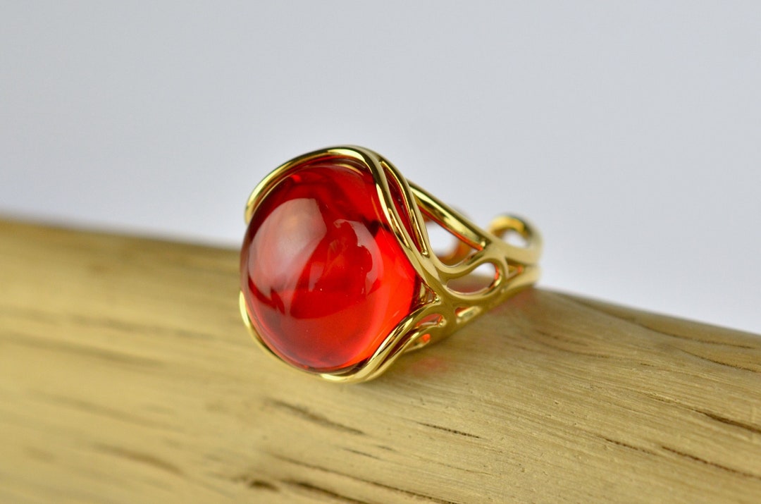 Round Red Amber Ring , Natural Baltic Amber , Genuine Baltic Amber ...
