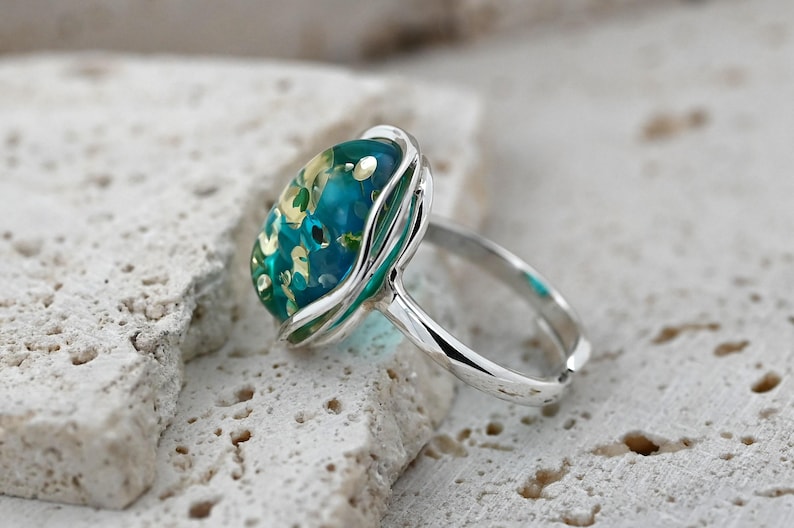 Baltic Amber Ring, Azure Amber Ring, Blue Color Stone Ring, Blue Amber ...