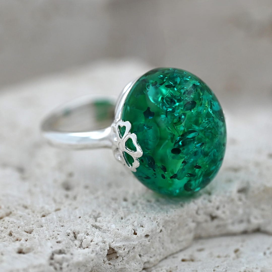 Baltic Sea Blue Amber Ring, Sterling Silver 925, Turquoise Stone Ring ...