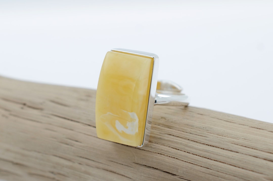 Milky White Amber Ring, Genuine Baltic Amber, Unique Amber Ring ...