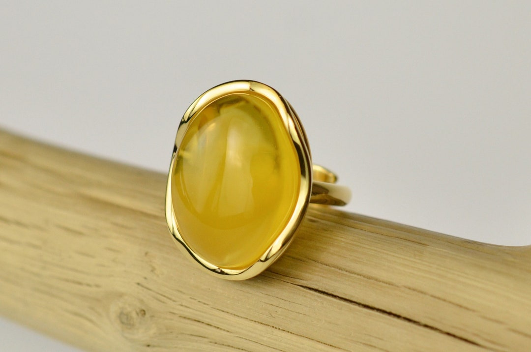 Unique Amber Ring, Genuine Baltic Amber, Yellow Stone, Milky Amber ...