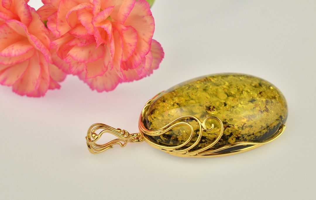 Green Baltic Amber Pendant, Natural Green Amber, Green Amber Pendant ...