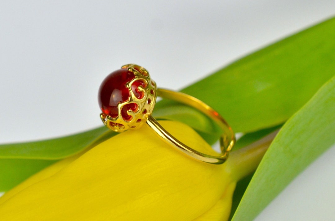 Stylish Red Amber Ring, Natural Baltic Amber, Red Baltic Amber, Small ...