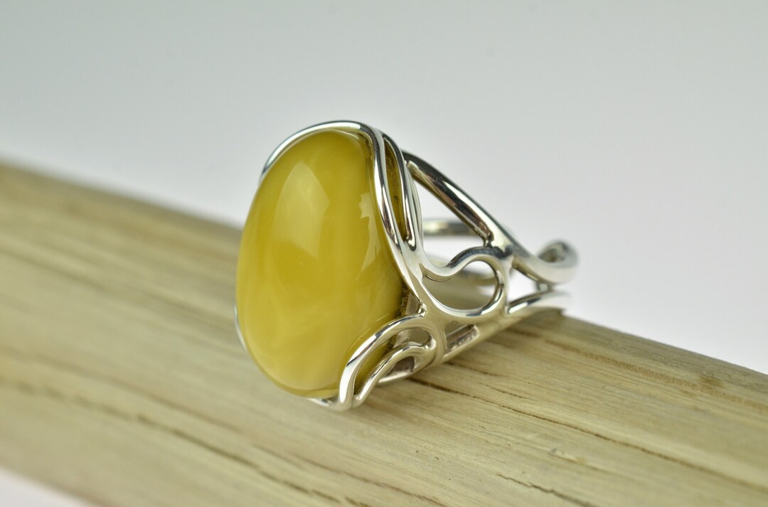 Yellow Amber Ring, Genuine Baltic Amber, Amber Ring, Yellow Amber Ring ...