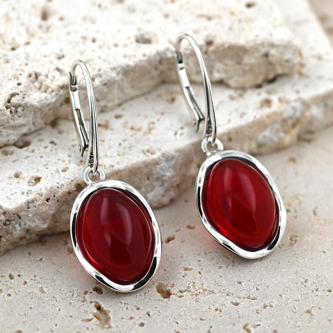 Natural Red Amber Earrings, Baltic Amber Earrings, Red Gemstone Jewelry ...