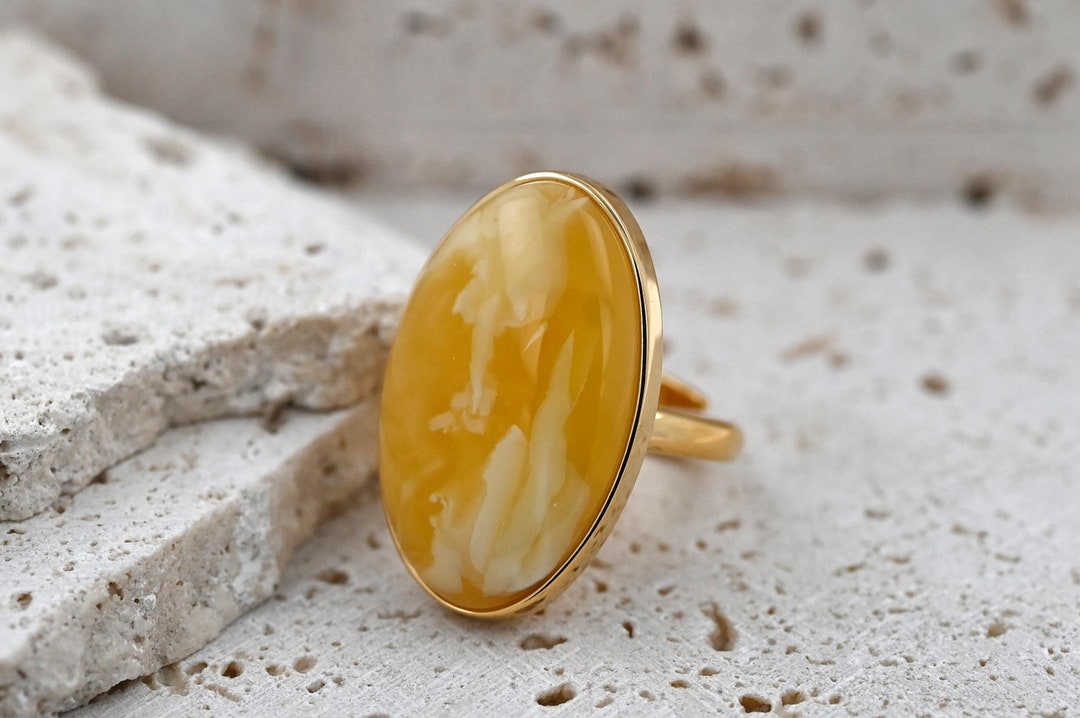 Natural Unique Milky Baltic Amber Ring, Milky and Yellow Amber Jewelry ...