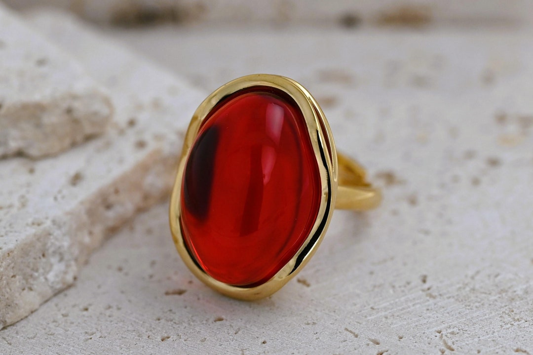 Baltic Red Amber Ring, Natural Gemstone, Red Stone Amber, Ruby Baltic ...